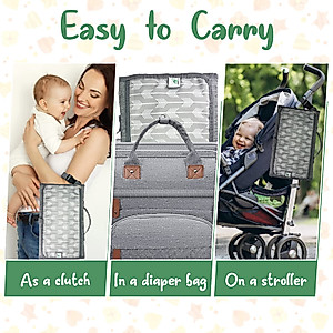 Pampered Littles Portable Changing Pad - Slim Clutch Style Diaper Bag Easy to Clean Soft Large Mat for Baby Big Storage Pockets Travel Friendly Covers Infant Toddler Includes Bonus Gift, Grey