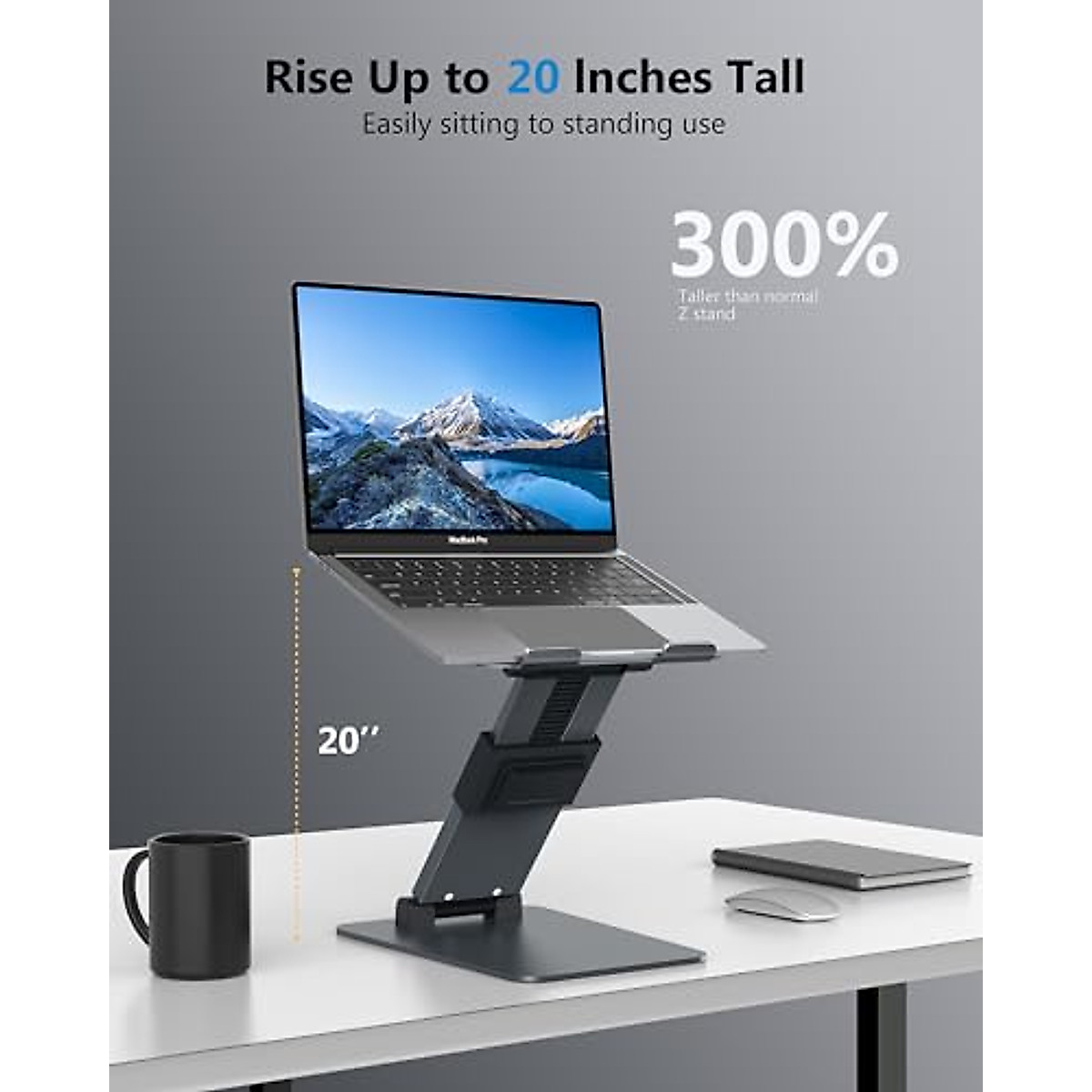 JCZT Adjustable Laptop Stand for Desk [Lift Up to 20'' ], Ergonomic Laptop Riser Converter, AluminumComputer Stand for MacBook Air Pro, HP, Dell, All 10-17 Inch Laptops