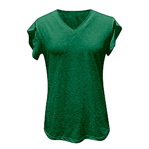 DASAYO Women Summer Ruffle Sleeve Shirts Loose V Neck Casual Solid Going Out T Shirt Comfy Fashion Cute Blouses Ladies Tops