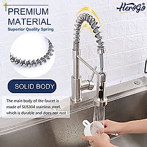 Kitchen Faucets with Pull Down Sprayer Brushed Nickel, Herogo 2.0 Upgraded Commercial Stainless Steel Single Handle Pull Out Spring Sink Faucets with Deck Plate for Utility Farmhouse Laundry Rv Wet
