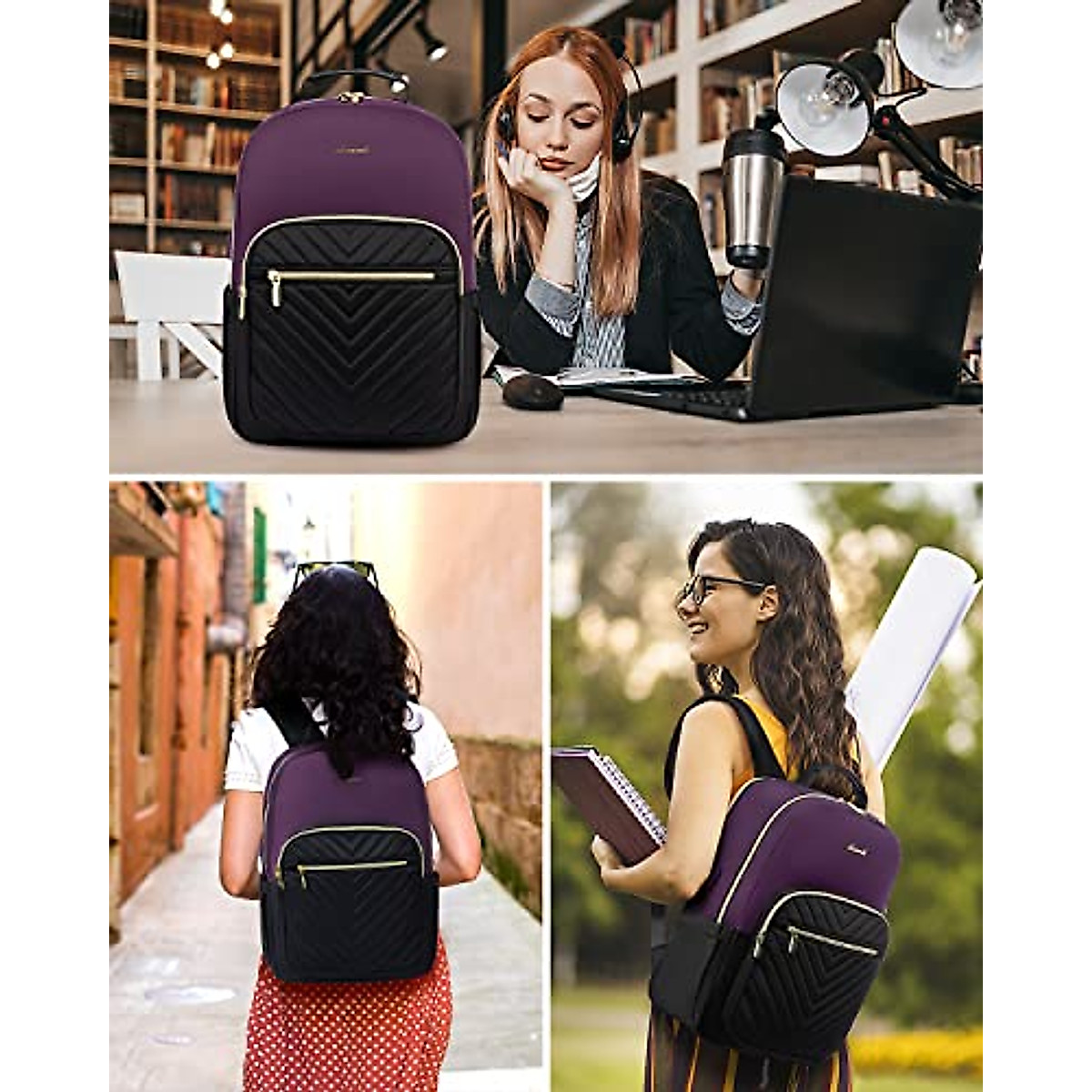 LOVEVOOK Laptop Backpack for Women, 15.6 Inch Backpack Purse, Fashion Travel Business Work Laptop Bag, Aesthetic University Nurse Backpacks, Office Dayback Computer Sport Bagpack, Purple