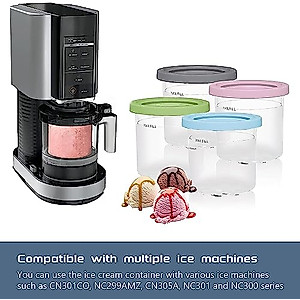 Aebitsry Containers Replacement for Ninja Creami Pints and Lids - 4 Pack, 16oz Cup Compatible with NC301 NC300 NC299AMZ Series Ice Cream Maker, BPA Free Dishwasher Safe Leak Proof, Pink/Green/Grey/Blue