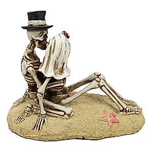 Ebros Love Never Dies Shipwrecked Castaway Wedding Skeleton Hot Couple Making Out by The Beach Statue 5.25" Long Day of The Dead Decorative Valentine Skeleton Lovers Kissing Figurine