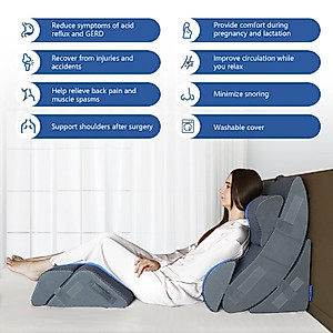 6PCS XL Orthopedic Bed Wedge Pillow for Sleeping, Gel Memory Foam Post Surgery Pillow Set for Back, Neck, Leg Support, Acid Reflux, Gerd, Anti Snoring, with Washable Cover & Travel Bag (Gray, 24'' W)