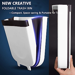 EGUANSHIZU Hanging Cabinet Door Trash Can, 2.4 Gallon Capacity, White, ABS and Silicone Material, Foldable for Easy Storage and Portable Use