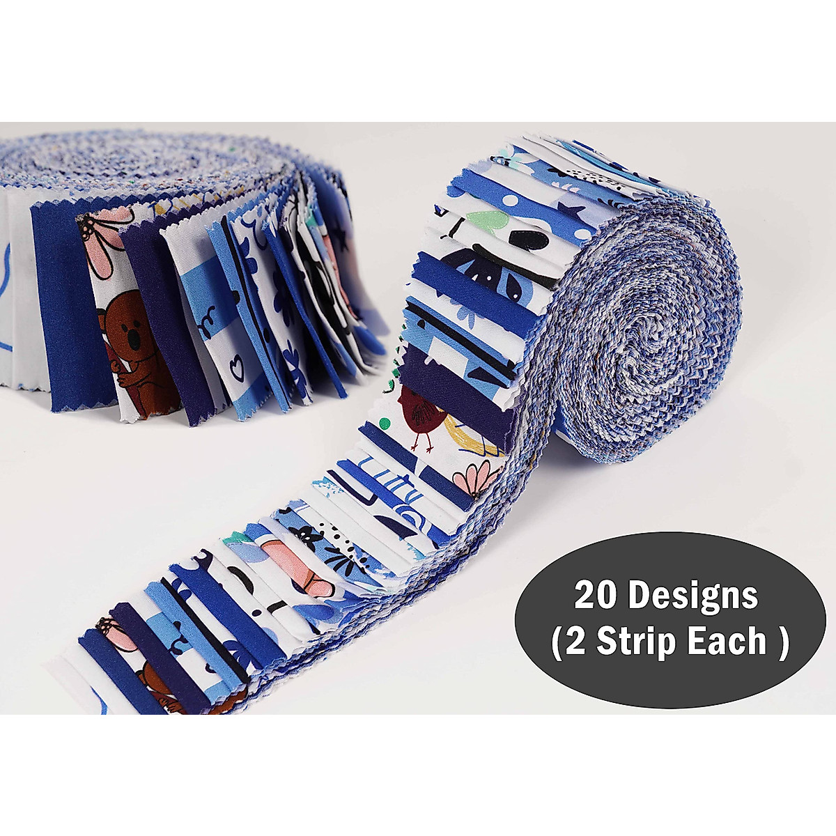 Soimoi 40Pcs Baby Boy Print Cotton Precut Fabrics for Quilting Craft Strips 2.5x42inches Jelly Roll - Medium Blue