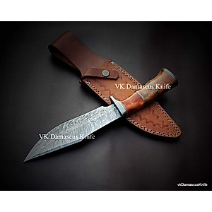 JNR Traders Fixed Blade Knife, Full Tang Damascus Knife for Hunting Camping Survival, Bowie Knife with Leather Sheath 0077