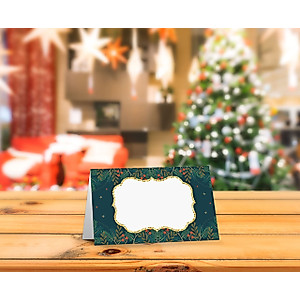 Table Place Card, Christmas Themed Tent Style Cards, Pack of 25 Half-Fold Reception Place Card, Perfect for Christmas Party, Wedding, Bridal & Baby Shower, Birthday, Banquet and Special Events A19