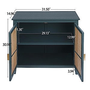 Warmiehomy Rattan Sideboard Buffet Cabinet Accent Storage Cabinet with Doors & Shelf Kitchen Cupboard Console Table Teal Cabinet for Living Room Dining Room Hallway Entryway, Natural, Green