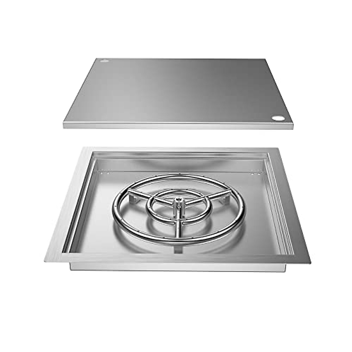 Skyflame 18 inch Square Stainless Steel Drop in Fire Pit Burner Pan with Burner Ring and Protective Cover