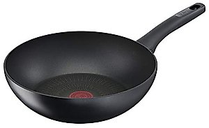 T-fal G26519 Frying Pan, 11.0 inches (28 cm), Deep Type, Wok, IH Compatible with Gas Stoves, Induction Hard Titanium Unlimited Wok Pan, Non-Stick, Black