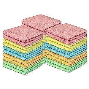 DecorRack 30 Pack 100% Cotton Wash Cloth, Luxurious Soft, 12 x 12 inch Ultra Absorbent, Machine Washable Washcloths, Assorted Colors (30 Pack)