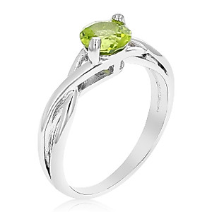 Vir Jewels 3/4 cttw Peridot Ring .925 Sterling Silver with Rhodium Plating Round Shape 6 MM Size 7
