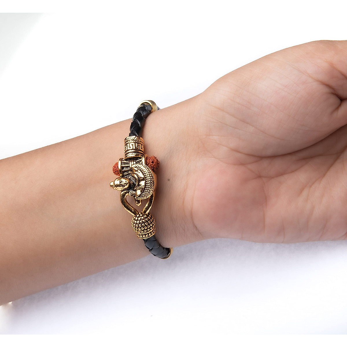 Rudraksha Shiv Om Trishul Damroo Kada , Lord Shiva Bahubali Cuff Bracelet | Religious Brass Kada | Free size Bracelet For Maha Shivratri (Shiv Murti _Leather)