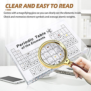 OCTAOR Periodic Table of Real Elements, Wooden Base with RGB Lighting and Magnifying Glass, Student Chemistry Learning Tool, Larger Size Acrylic Science Gift and Craft (8.3 x 5.5 inch)