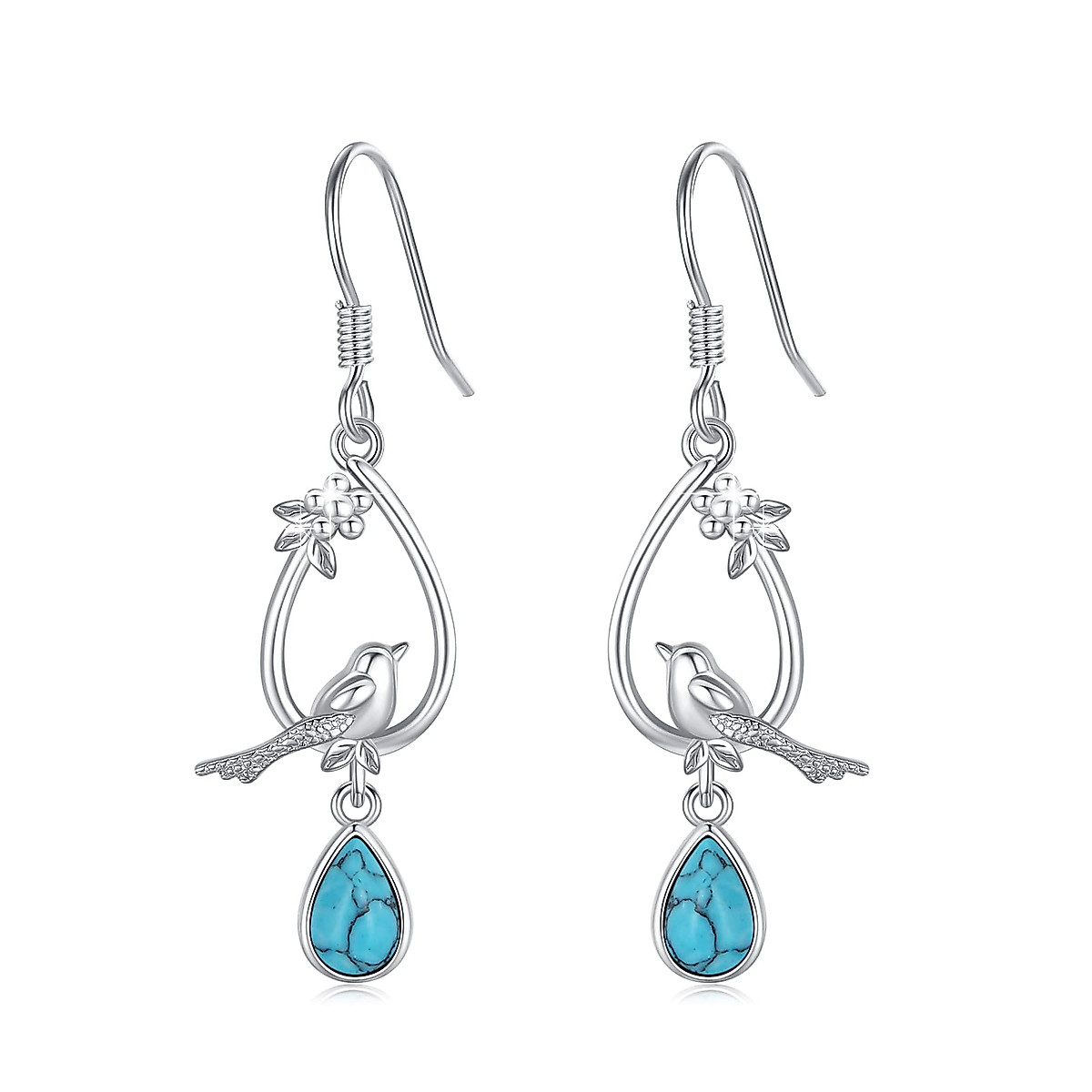 AOVEAO Hummingbird Earrings 925 Sterling Silver Turquoise Birds Drop Dangle Earrings Birds Teardrop Earrings Jewelry for Women