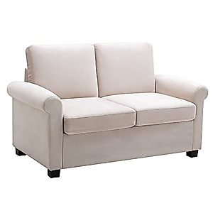 Merax Pull Out Sleeper Sofa Bed 2 in 1 Couch with Memory Foam Apartment/Small Spaces, Living Room/Office Love Seats, White_w/Mattress