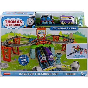 Thomas & Friends Diecast Toy Train Set Race for the Sodor Cup Track Playset with Thomas & Kana Engines for Pretend Play Kids Ages 3+ Years