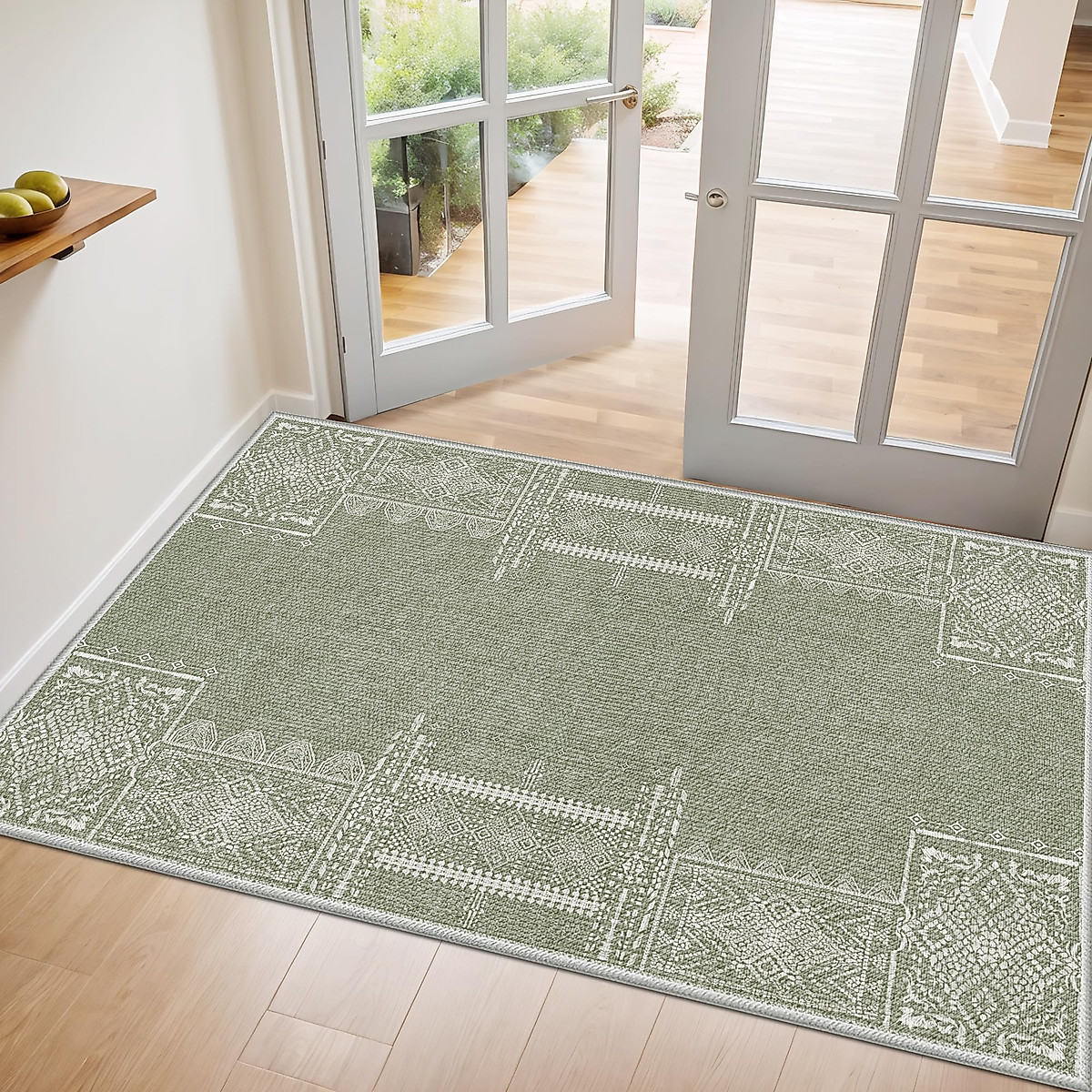 NICETOWN Sage Green Rug 2x3 Rugs Entryway Small Rug Washable Christmas Rug Thin Geometric Area Rug with Rubber Backing - 2x3 Boho Non-Slip Foyer Carpet for Kitchen Laundry Bathroom Bedroom, Sage Green
