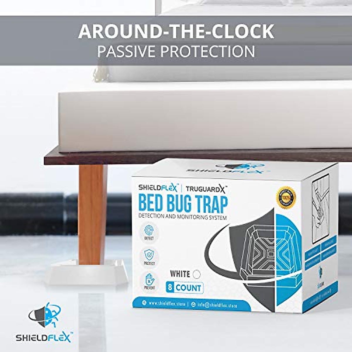 Bed Bug Trap — 8 Pack | TruGuard X Bed Bug Interceptors (White) | Eco Friendly Bed Bug Traps for Bed Legs | Reliable Insect Detector, Interceptor, and Monitor for Pest Control and Treatment