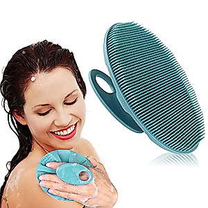 Soft Silicone Body Cleansing Brush Shower Scrubber, Gentle Exfoliating and Massage for All Kinds of Skin (Dark Green)
