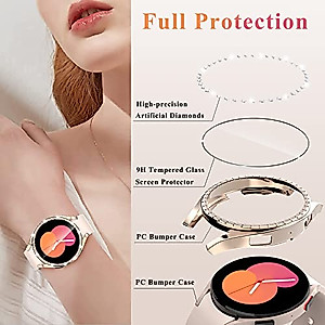 YMHML [3+3Pack for Samsung Galaxy Watch 5 Screen Protector and Case 40mm Accessories, Bling Cover Tempered Glass Film and Hard PC Diamond Crystal Bumper for Women Girls