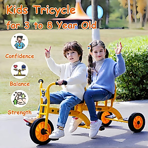 Kids Tricycle for Riders Ages 3+,Preschool Daycare Playground Kids Tricycle with Passenger Seat,Big Kids Tandem Trike with Inflation-Free Rubber Wheels,Kids Outdoor Play Equipment