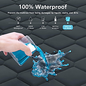 King Waterproof Mattress Protector, Breathable Noiseless Mattress Cover, Deep Pocket Fit Up to 21 Inches, Quilted Alternative Filling Mattress Pad Cover (Grey)