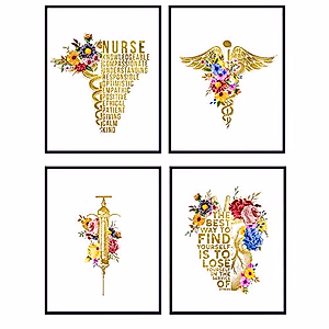 Nurse Appreciation Wall Art Poster Set - Gift for Registered Nurse Practitioner, RN, LPN, RNA, Nursing Student Graduation - Home, Hospital, Clinic or Medical Office Decor, Decoration - 8x10 Unframed
