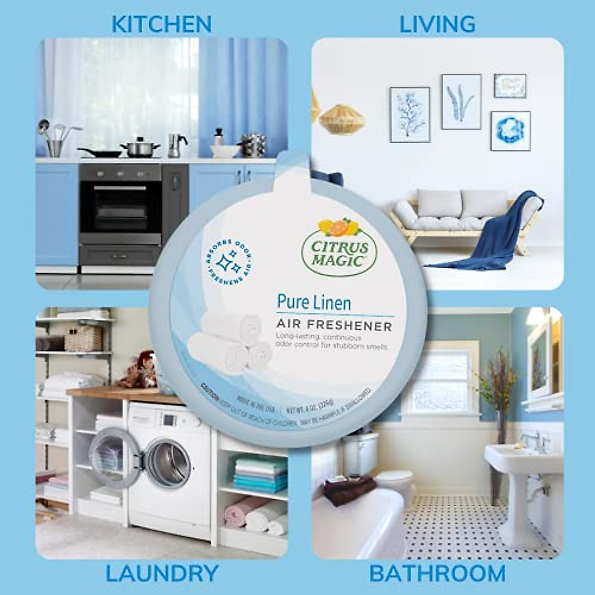 Citrus Magic Odor Absorbing Solid Air Freshener, Pure Linen, 8-Ounce, Pack of 6, 1 Pound (Pack of 3), 6 Count