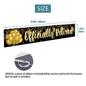 Officially Retired Banner Decorations, Large Happy Retirement Party Décor Supplies Porch Sign for Outdoor Indoor (9.8x1.6ft)