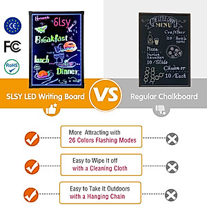 Slsy Illuminated LED Message Writing Board Erasable Neon Effect Menu Sign Board with 8 Fluorescent Makers, 12Colors Flashing Modes, Remote Control Message Board (28"X20")