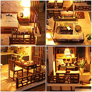 Dollhouse Miniature with Furniture DIY 3D Wooden Doll House Kit Cottage Traditional Yard Creative Room Best Gift for Children Frie (Shi Guang)