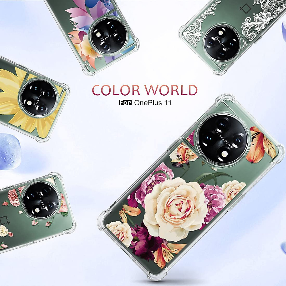 Osophter for Oneplus 11 Case,Oneplus 11 5G Case Women Girls Flower Floral with 2pcs Screen Protector Shock-Absorption Flexible TPU Rubber Phone Cover for Oneplus 11 5G(Purple Flower)