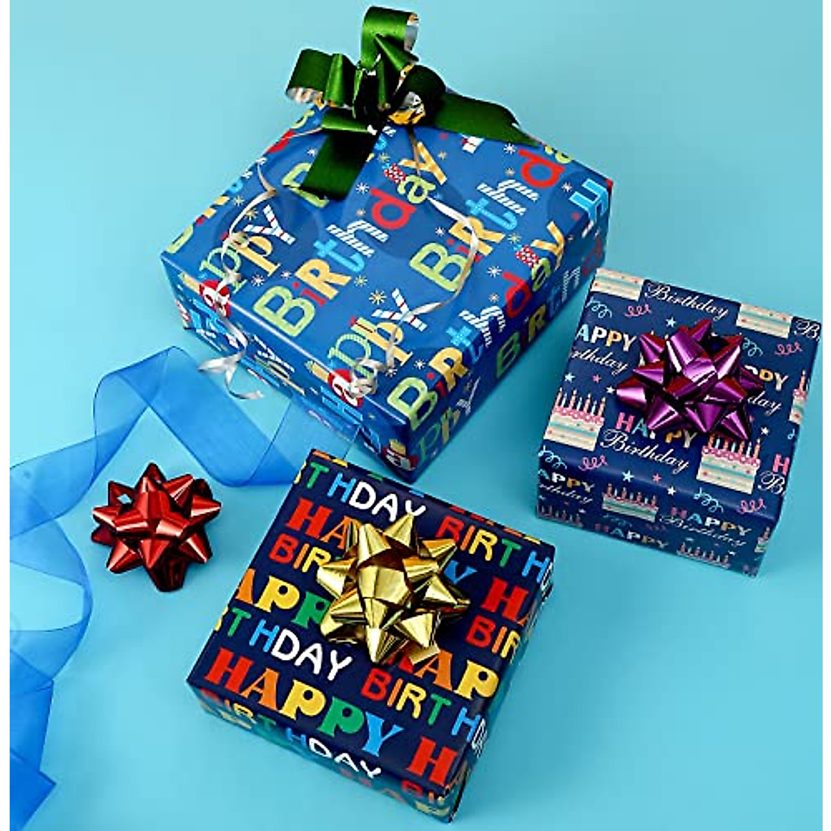 U'COVER Birthday Wrapping Paper 6 Large Sheet Happy Birthday Gift Wrapping Paper for Kids Boys Girls Men Women Baby Shower 3 Style Colorful Birthday Greeting Gift Wrap Paper Folded Flat 27 * 37inch