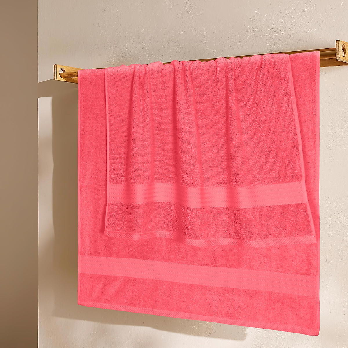 GLAMBURG Premium Cotton 4 Pack Bath Towel Set - 100% Pure Cotton - 4 Bath Towels 27x54 - Ideal for Everyday use - Ultra Soft & Highly Absorbent - Coral Orange