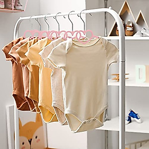 Kigley 50 Pieces Kids Pink Heart Hangers 12.8 Inch Plastic Space Saving Baby Hangers Kids Hangers for Nursery Cute Hangers with 360 Degree Swivel Hook Stackable and Non Slip