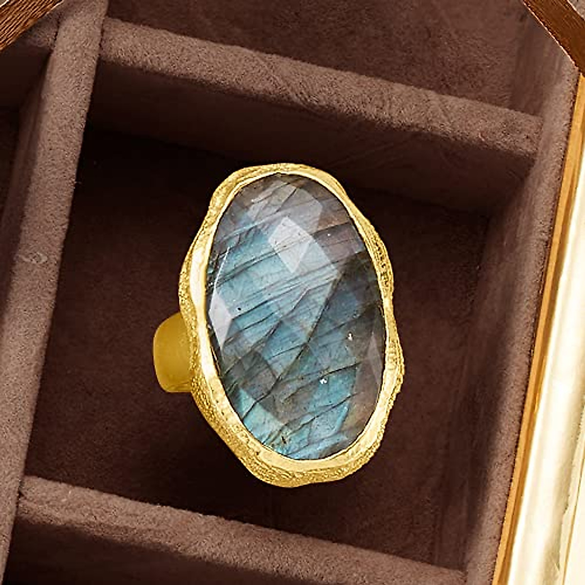 Ross-Simons Oval Labradorite Textured and Polished Ring in 18kt Gold Over Sterling. Size 8