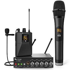 FIFINE Wireless Microphone System, 50 Channels, 3.5mm Jack, Auxiliary