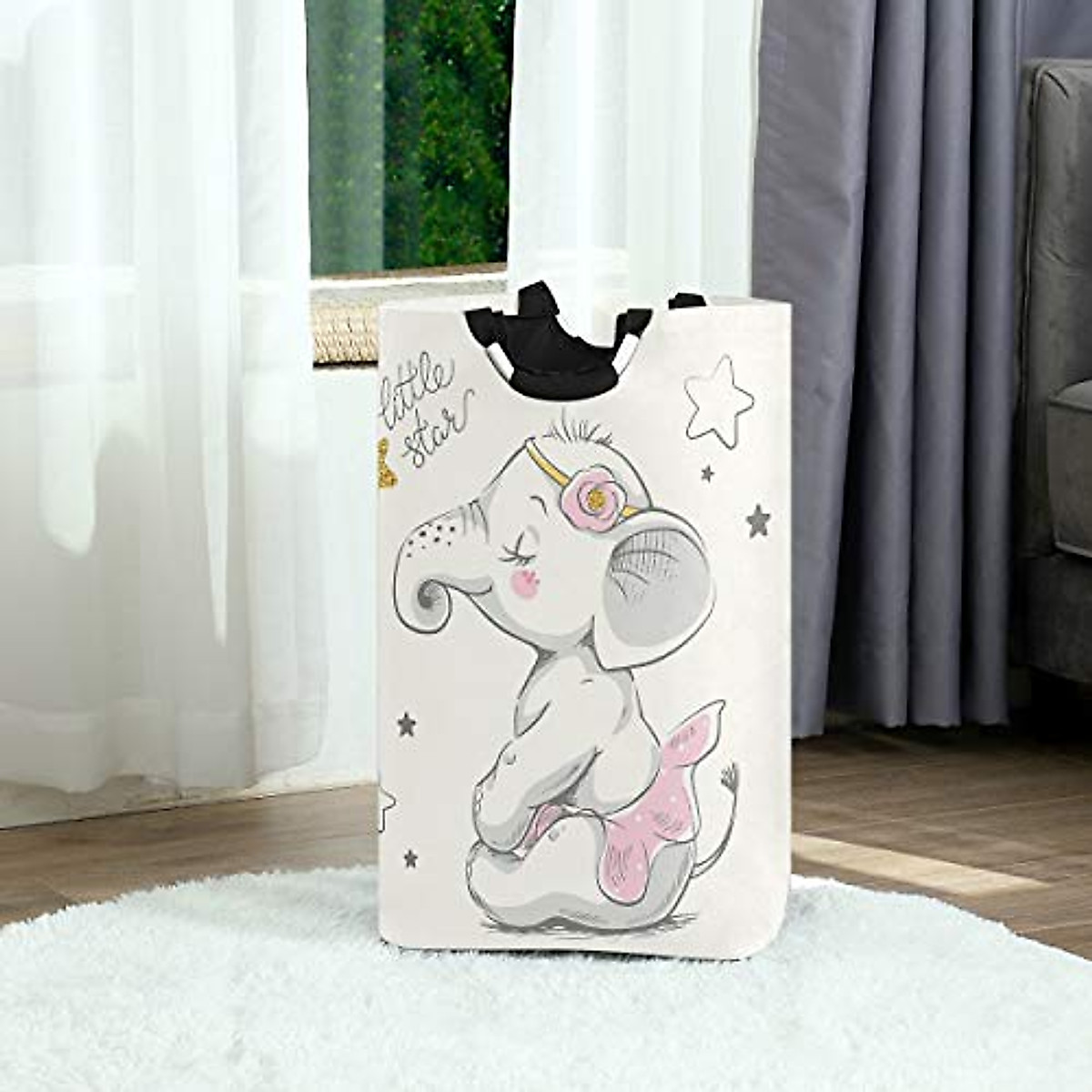 Collapsible Laundry Basket Cartoon Elephant Little Star Laundry Hamper Large Cloth Hamper Laundry Organizer Holder with Handle