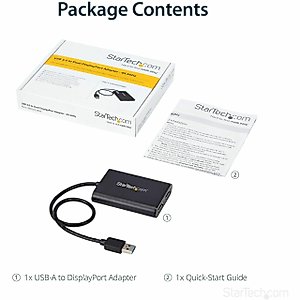 StarTech.com USB 3.0 to Dual DisplayPort Adapter 4K 60Hz, DisplayLink Certified, Video Converter with External Graphics Card - Mac & PC (USB32DP24K60), Black