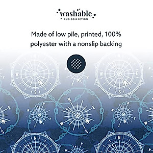 Linon Home Decor Products The Anywhere Washable Rug Velmer Blue & Ivory 3' X 5' Accent Rug