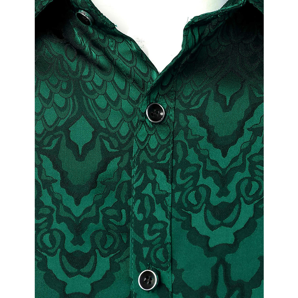 ZEROYAA Men's Hipster Slim Fit Long Sleeve Gothic Jacquard Button Up Dress Shirts for Party Prom ZLCL32-Emerald XX-Large