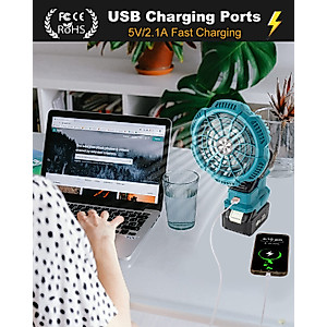 Taingwei Portable Clip on Fan for Makita 18V LXT lithium Battery,Battery Powered Stroller Fan with 3 Energy Efficient Speed Settings for Bedroom,Outdoor,Camping and Job Site(Tool Only)