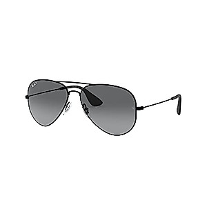Ray-Ban RB3558 Aviator Sunglasses, Black/Polarized Light Grey Gradient Grey, 58 mm