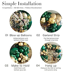 Green and Gold Balloon Arch Garland Kit-Metallic Gold Balloon Dark Green Balloon 135Pcs for Birthday,Baby Shower,Christmas,Gender Reveal,Wedding Party Decoration.