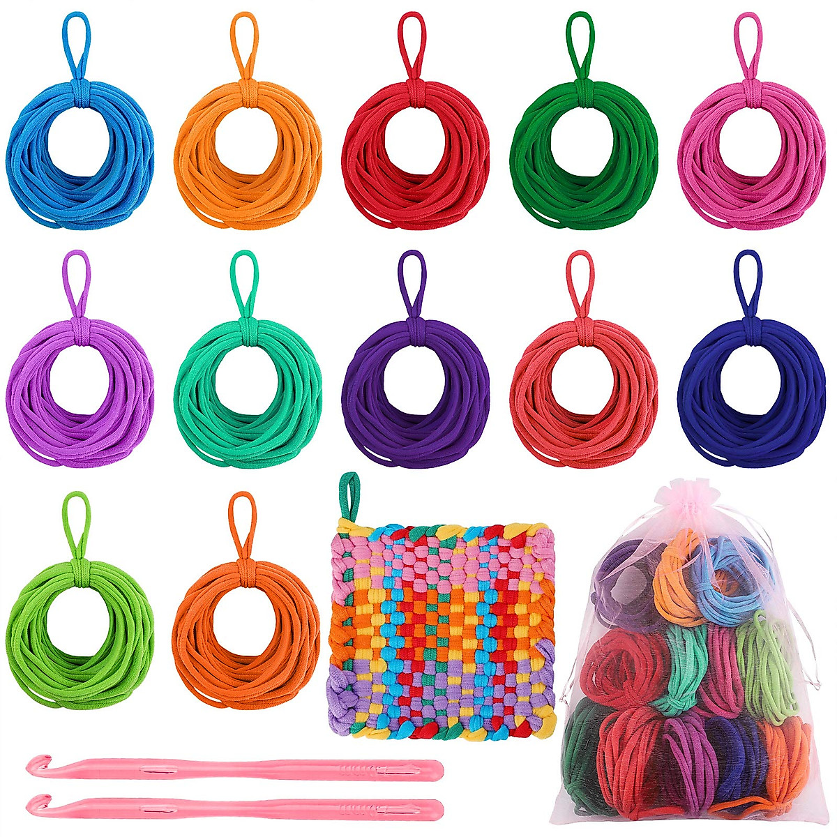 Aodaer 288 Pieces Loom Weaving Craft Loops Refill Elastic Potholder Loops with Multiple Colors for DIY Crafts Supplies, Compatible with 7 Inch Weaving Loom