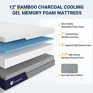 Avenco King Size Mattress, 12 Inch Gel Memory Foam Mattress King for Fresh Sleep & Pressure Relief, Medium Firm Mattress with Motion Isolation, Mattress in a Box