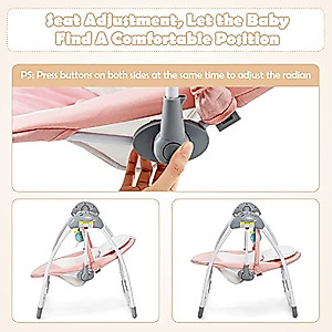 INFANS Baby Swing for Infants, Compact Portable Baby Electric Rocker for Newborn with 5 Speed Natural Sway Music Timing 2 Toys Remote Control, Easy Fold, 0-6 Months Boy Girl (Pink)