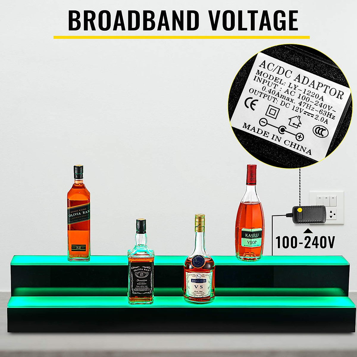 VEVOR LED Lighted Liquor Bottle Display Shelf, 40-inch LED Bar Shelves for Liquor, 2-Step Lighted Liquor Bottle Shelf for Home/Commercial Bar, Acrylic Lighted Bottle Display with Remote & App Control